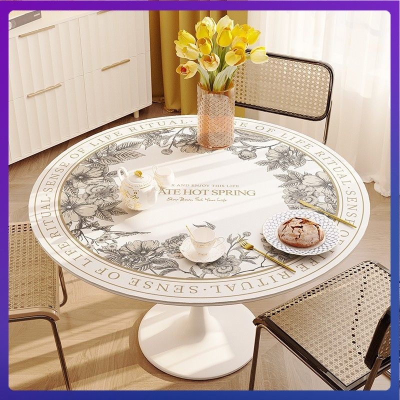 Leather round table tablecloth, waterproof, oil resistant, scald ...