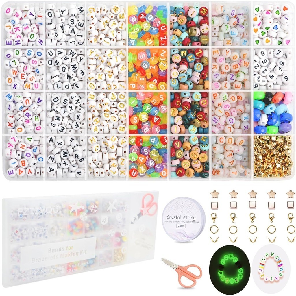 Letter Beads Bracelet Making Set, 1600Pieces 6 Colours 4 x 7 mm Acrylic ...