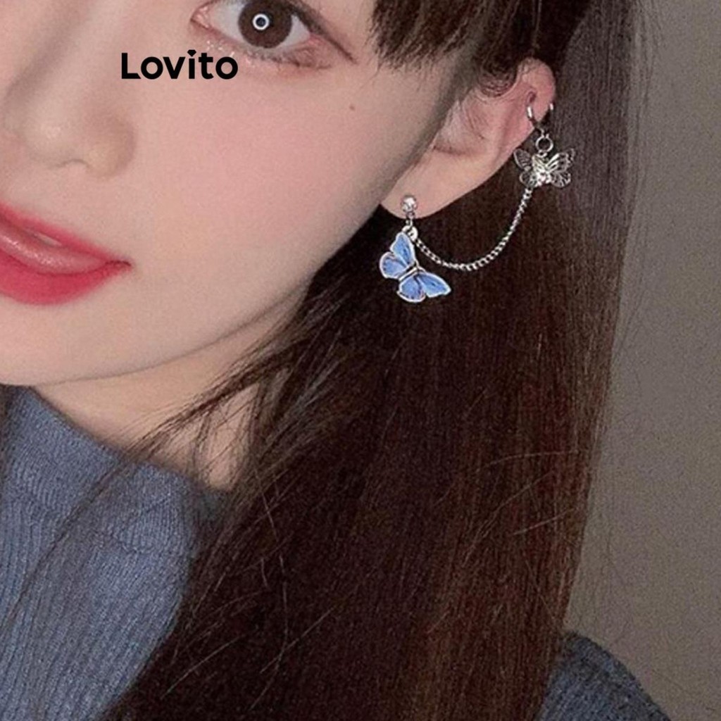 Lovito Elegant Butterfly Rhinestone Chain Earrings for Women LFA25399 ...
