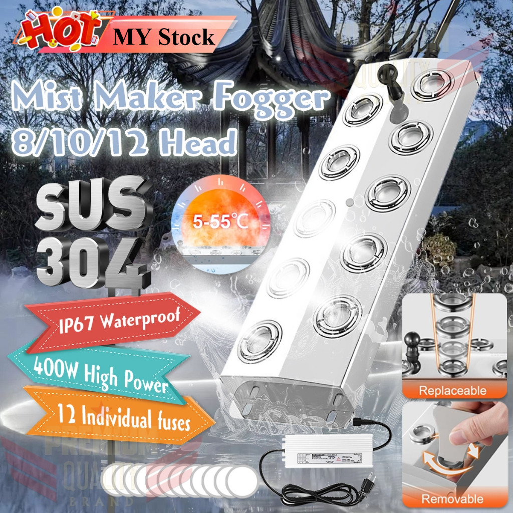 250W10 Head Ultrasonic Mist Maker Fogger for Air Humidifier Hydroponics ...