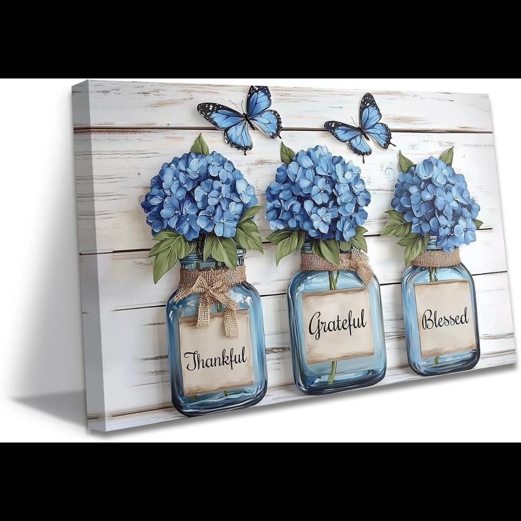 Seni dinding bunga hydrangea biru ZXHYWYM dicetak di atas kanvas ...