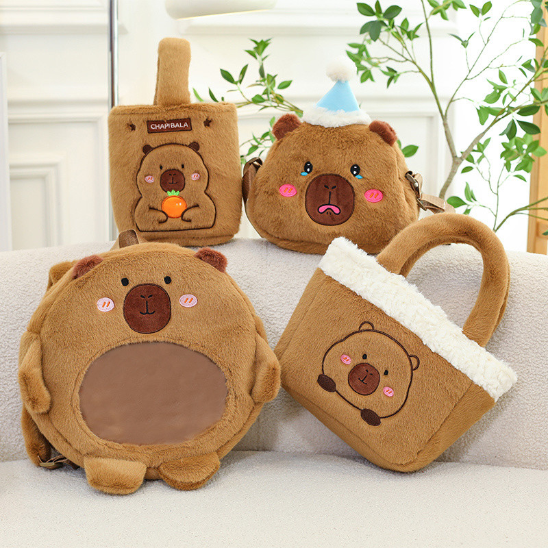 Capybara Plush Backpack Cute Capybara Messenger Bag Funny Student Bag ...