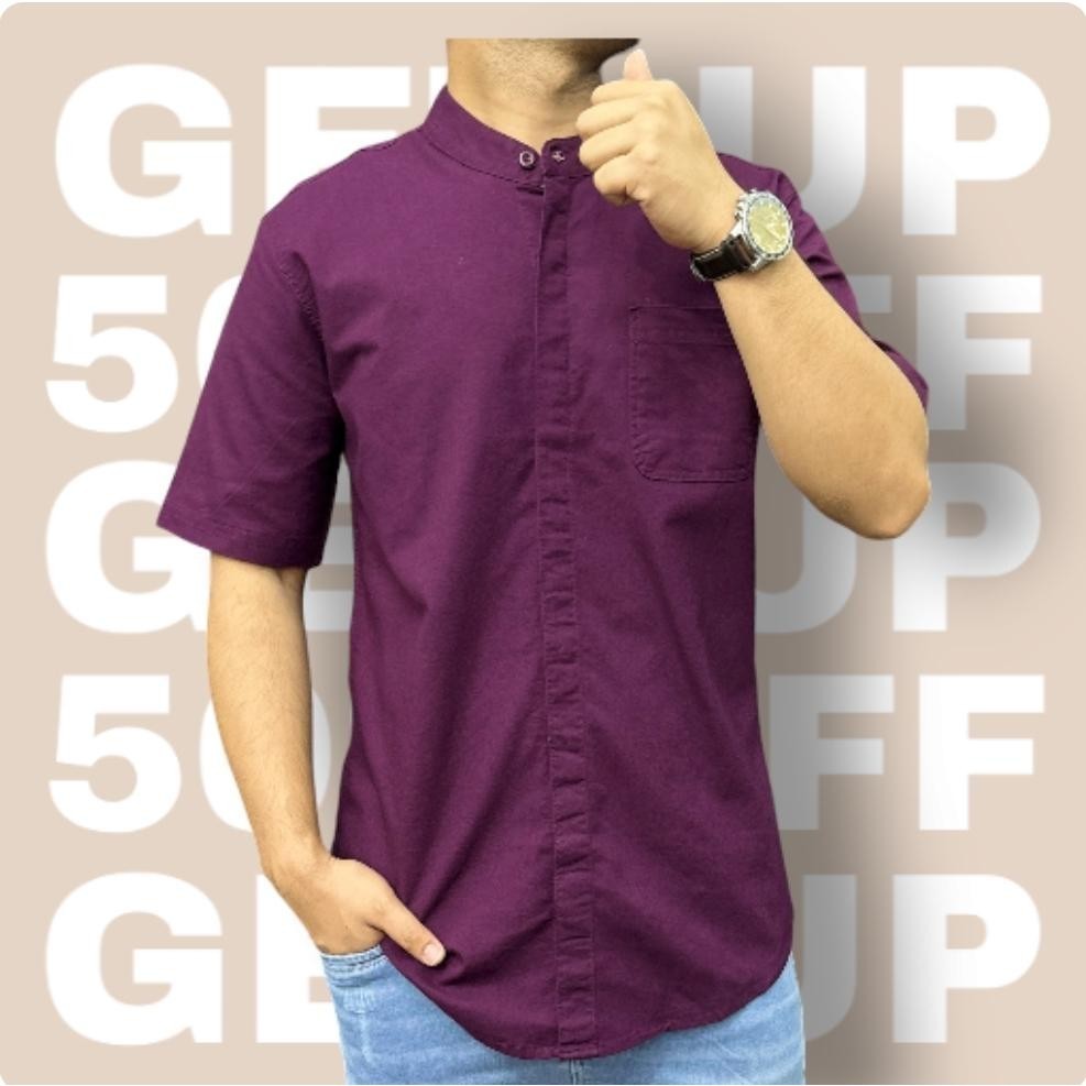 Kemeja Separuh Lengan Kapas Premium Kolar Mandarin Baru Tiba. | Shopee ...