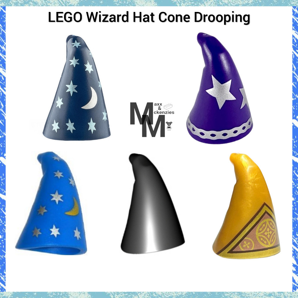 Wizard Hat, Cone Drooping, Silver Stars and Moon LEGO Minifigure ...