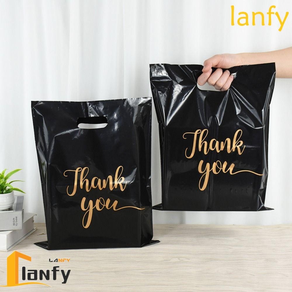 LANFY 100 Pcs Plastic Thank You Bags, with Handle Plastic Thank You ...