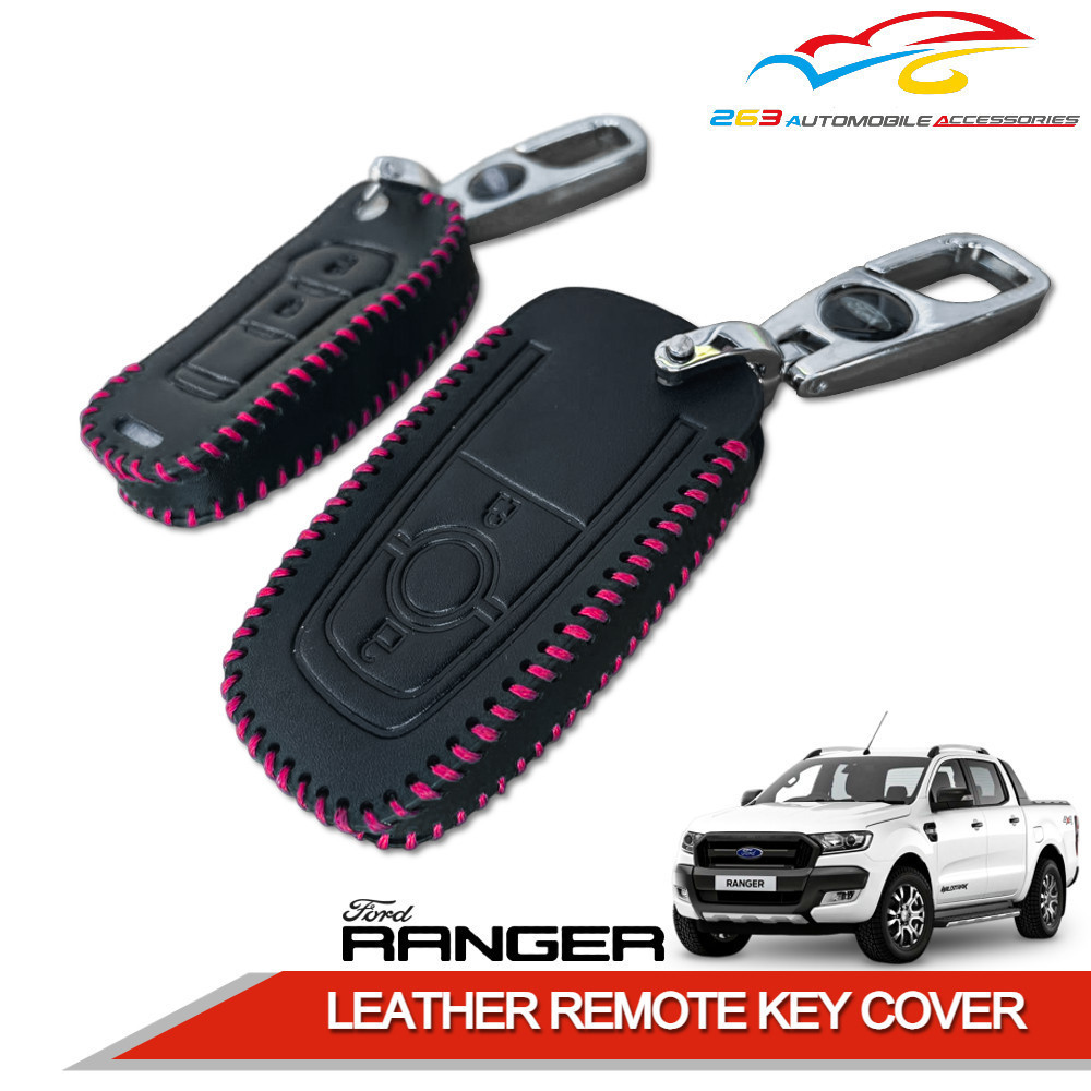 FORD RANGER 2012-2020 T6 T7 T8 LEATHER KEY COVER CASING (BLACK & RED ...