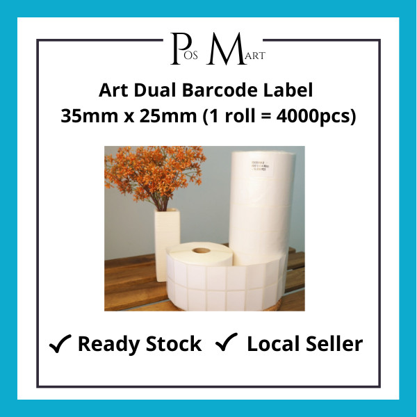 3 rolls Art Dual Barcode Label 35mm x 25mm (1 roll = 4000pcs) | Shopee ...