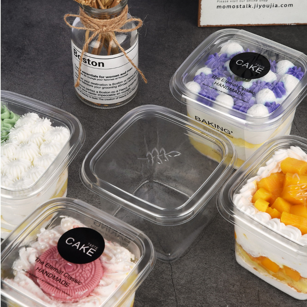 400ml Transparent Plastic Mousse Cup with Lid Square Food Container ...