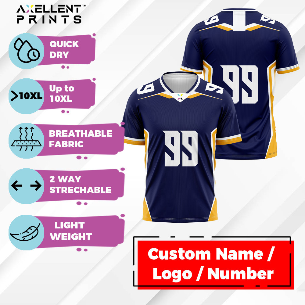 Axellent Victory V-Neck NFL Jerseys Blue Jersey Custom Name Baju Jersi ...