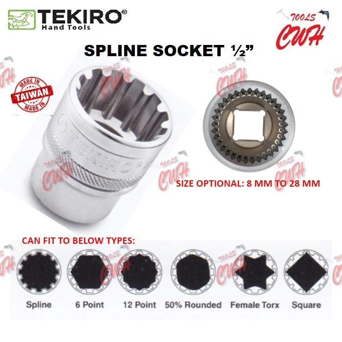 SPECIAL FIT 6SHAPE 1/2" 8-28MM TEKIRO TAIWAN SPLINE SOCKET BOX SPANNER ...
