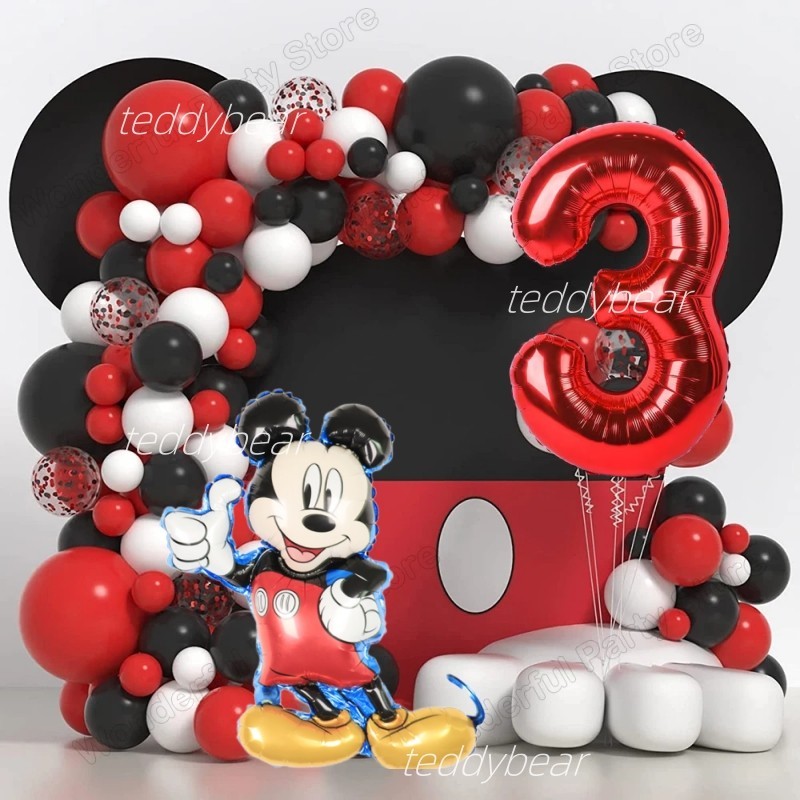 Mickey Mouse Party Balloons Arch Garland Kit 32inch Red Number Foil ...
