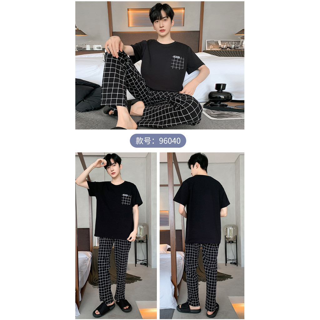 baju tidur lelaki L-4XL Plus Size Pyjamas Men Cotton Short Sleeve ...