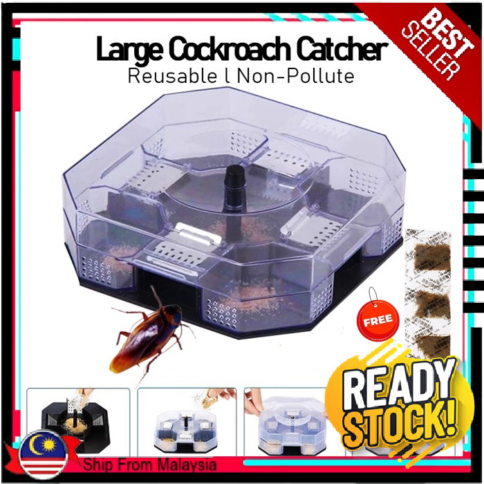 (READY STOCK) Reusable Cockroach Trap Box Non-Toxic Insert Killer ...