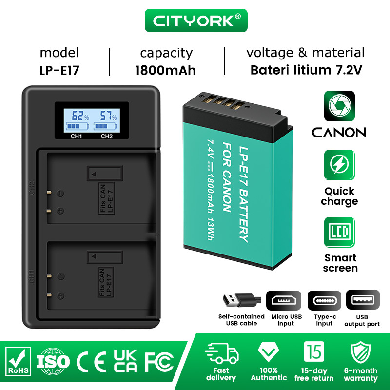 Cityork LP E17 LP-E17 1800mAh Camera Battery & LCD Digital Display Dual ...