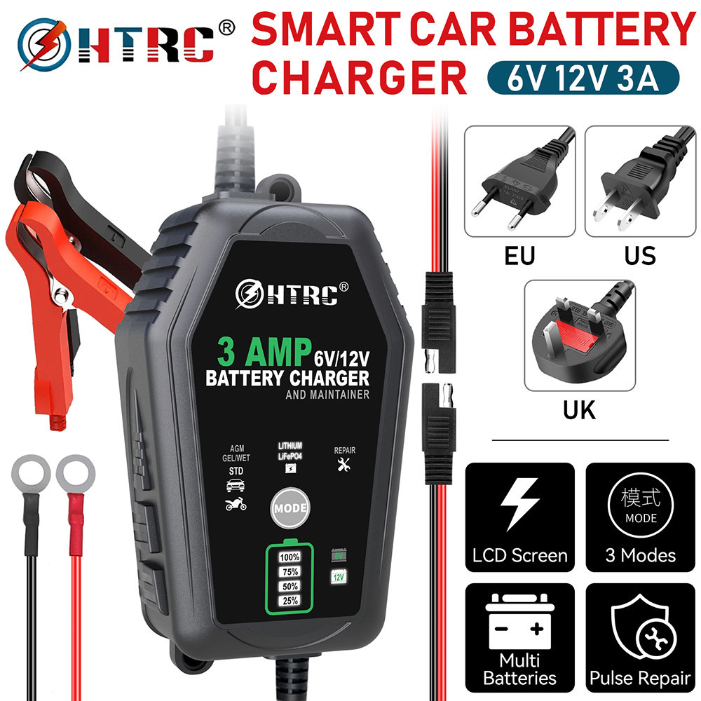 HTRC Car Battery Charger 6V 12V 3A Pulse Repair Smart Fully Automatic ...