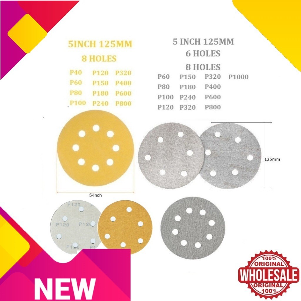 ABRASIVE MALL velcro disc sanding disc 125mm white sand 5inch 6hole ...