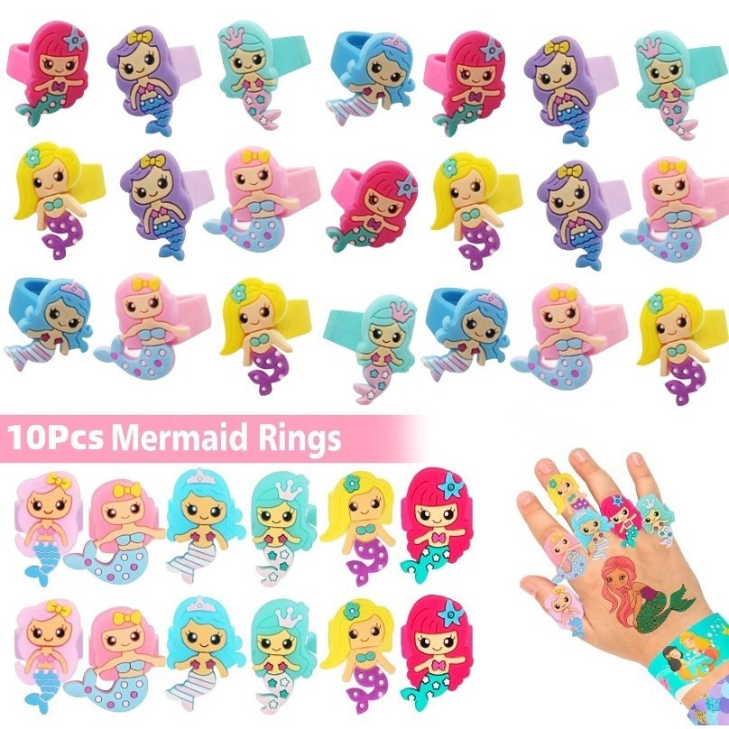 10PCS Mermaid Rings for Little Girls,Cute Kids Rings Girl Pretend Play ...
