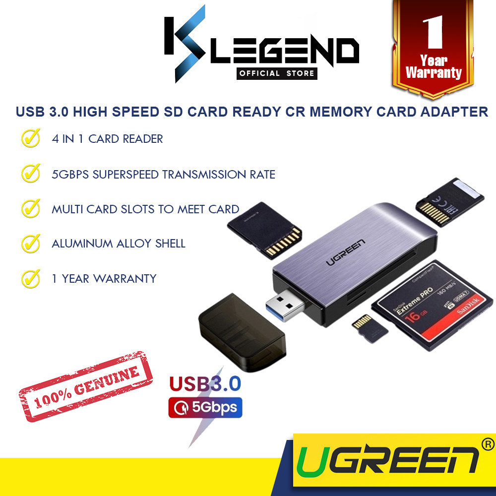 UGREEN USB 3.0 High Speed SD Card Reader CF Memory Card Adapter 50541 ...