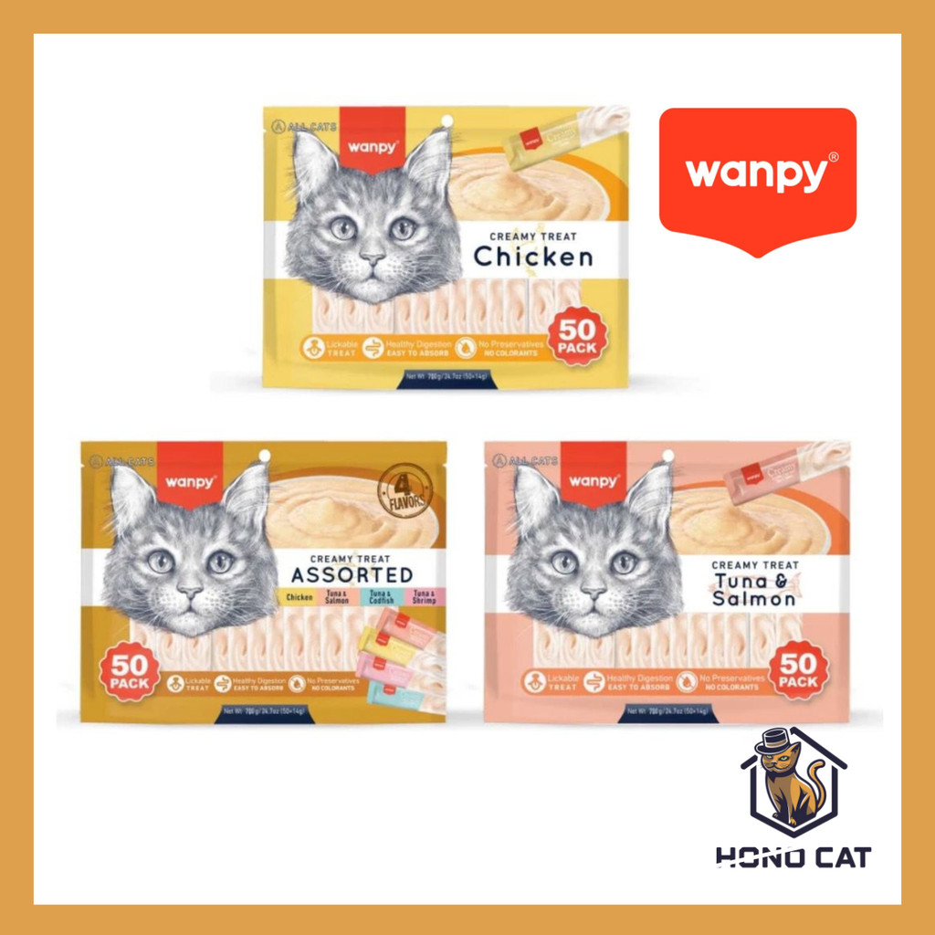 Wanpy 50 pcs Creamy Cat Treats 14g LICKABLE TREAT ASSORTED Chicken Tuna ...