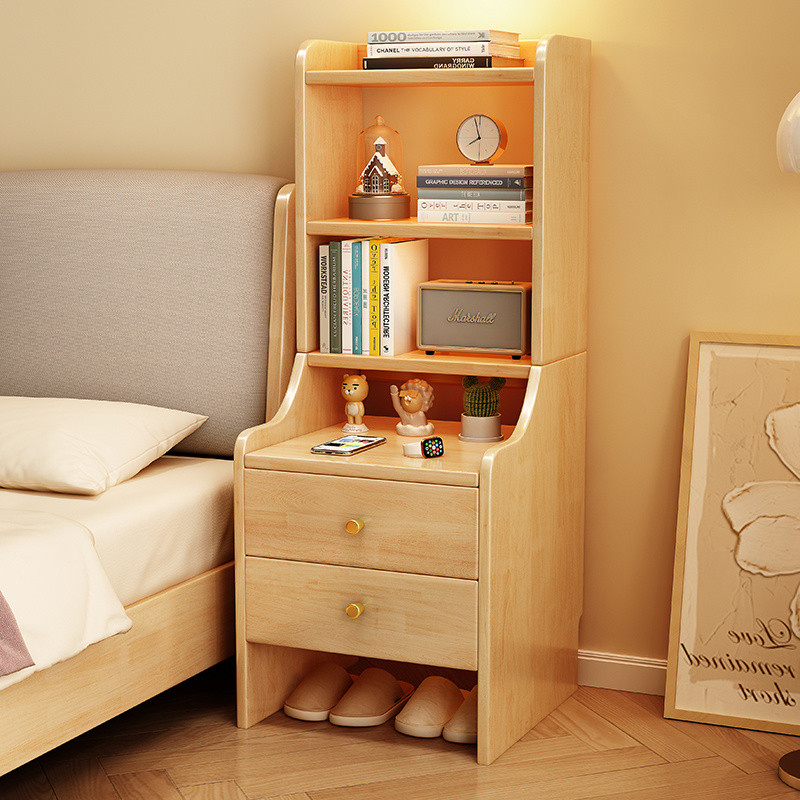 Kabinet Sisi Katil Kayu Pepejal Nordic dengan Rak Buku, Bilik Tidur ...