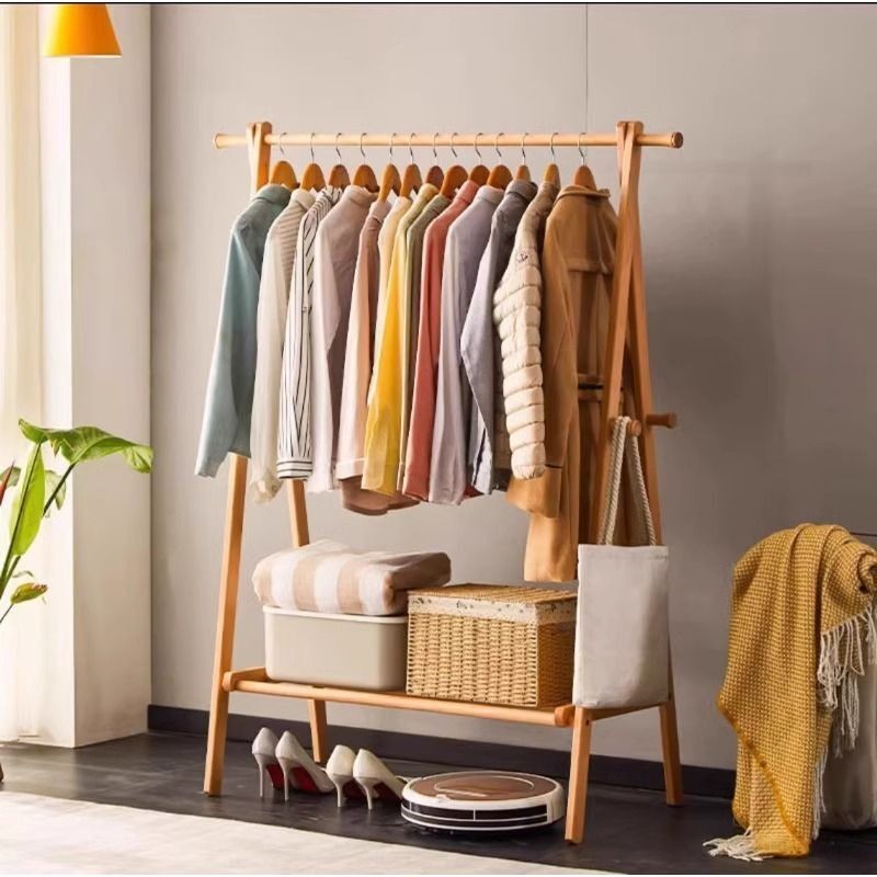 Solid Wood Clothes Hanger, Floor Standing Clothes Hanger, Bedroom and ...