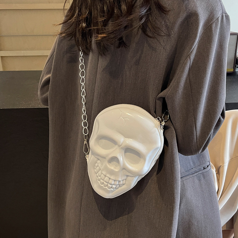 KKD Halloween PU Skeleton Head Bag Zip Closure Skull Crossbody Bag ...