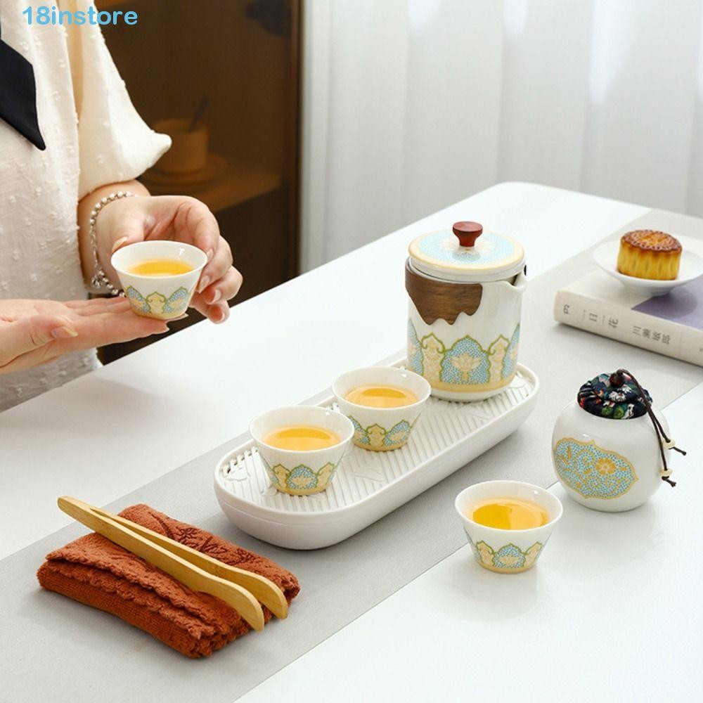 INSTORE Travel Tea Set, Ceramic with Proctive Box Kungfu Tea Set, Tea ...