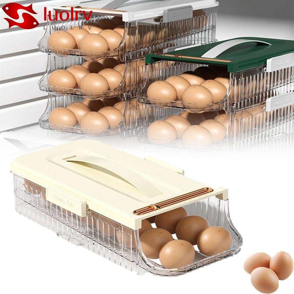LUOLRV Refrigerator Egg Organizer, Automatic Scrolling Drawer Type Eggs Dispenser, Portable ...