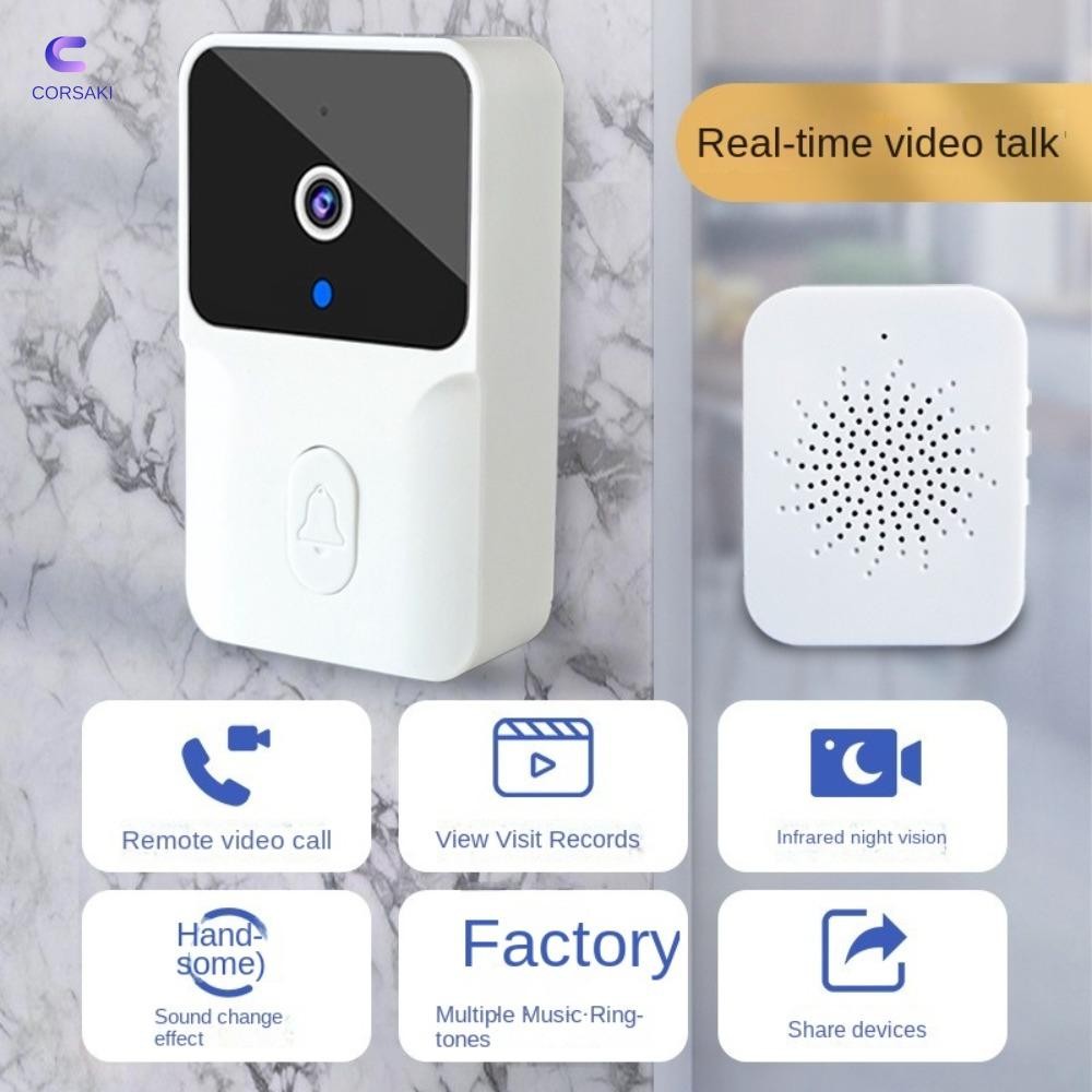 CORSAKI Wireless Doorbell, HD Infrared Night Vision Smart Video Doorbell, Remote Access Security ...