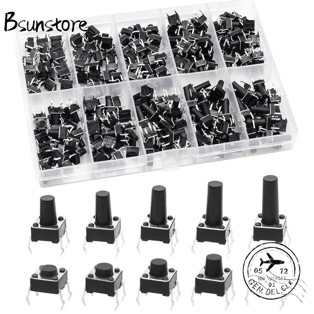 BSUNS1 200Pcs Tactile Push Button, 4 pin 6x6 mm Micro Momentary Switch ...