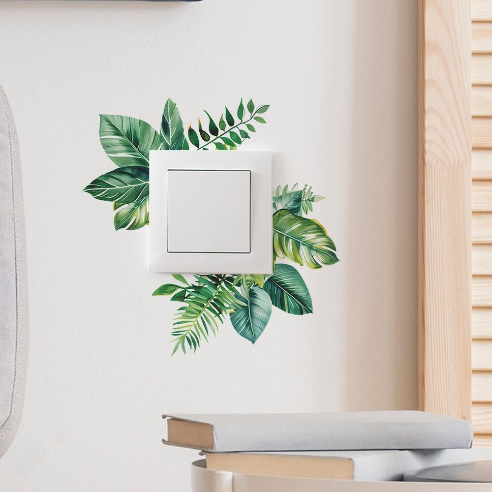 Fresh Bedside Tropical Green Plant Switch Stickers Living Room Entrance ...