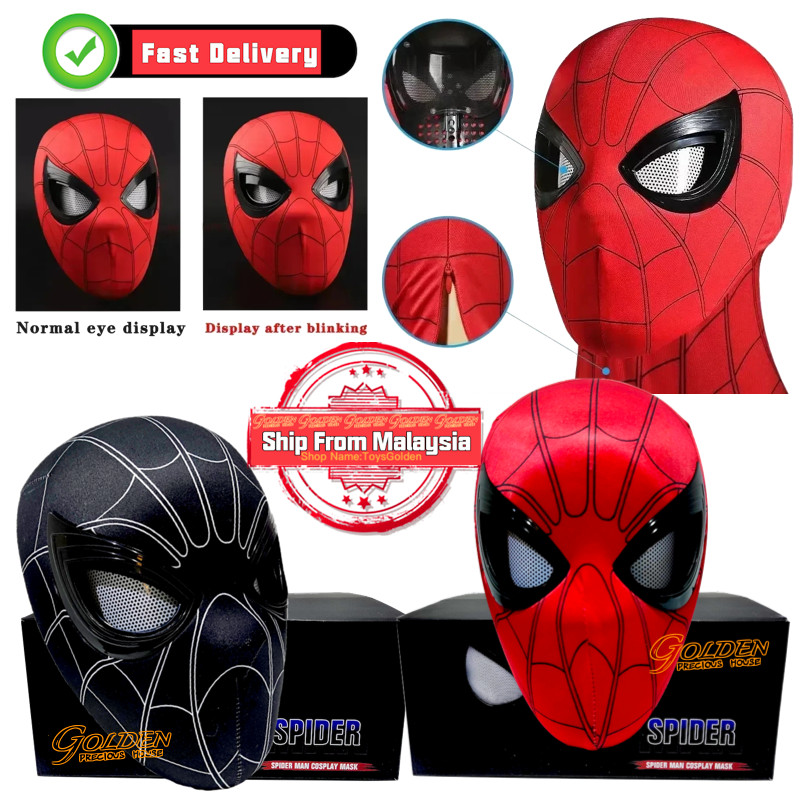 Spiderman 1:1 Headgear Cosplay Moving Eyes Mask Retractable Helmet Toys ...