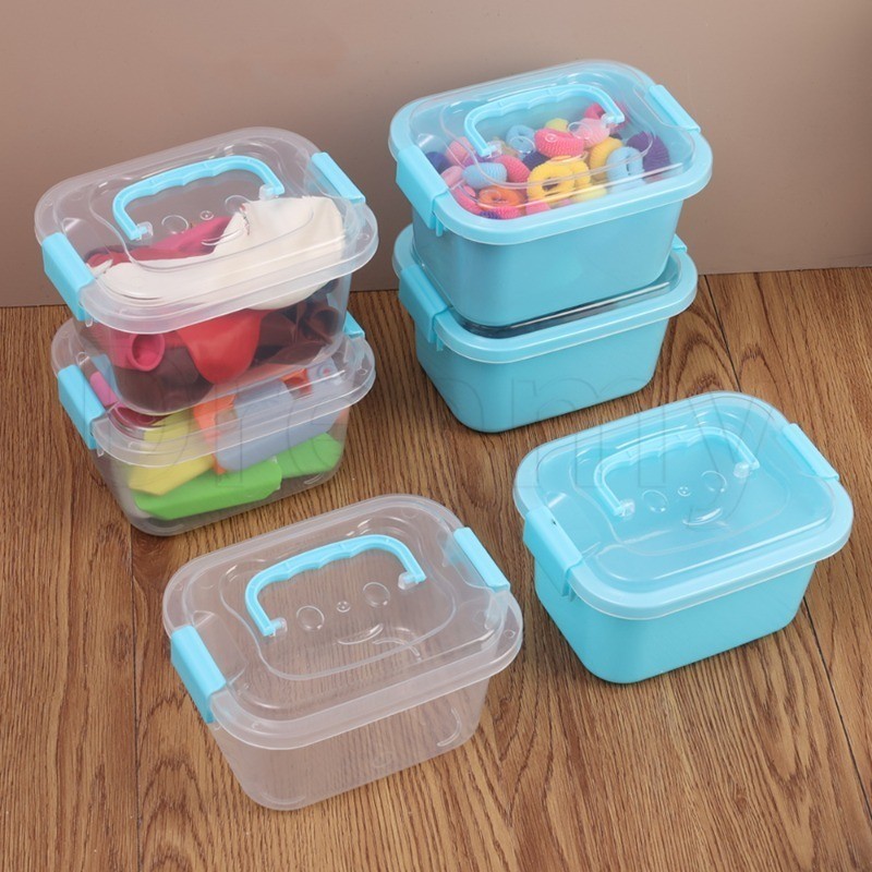 Small Plastic Storage Box with Lid - Portable Transparent Blue Boxes - Kids Toys Student ...