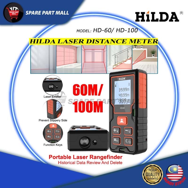 HILDA DISTANCE METER (60M/ 100M)/ INDOOR HANDHELD LASER RANGE FINDER ...