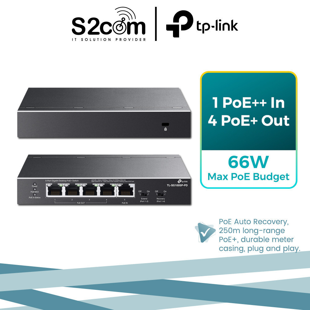 TP-Link 5-Port Gigabit Desktop PoE+ Switch with 1-Port PoE++ In and 4 ...