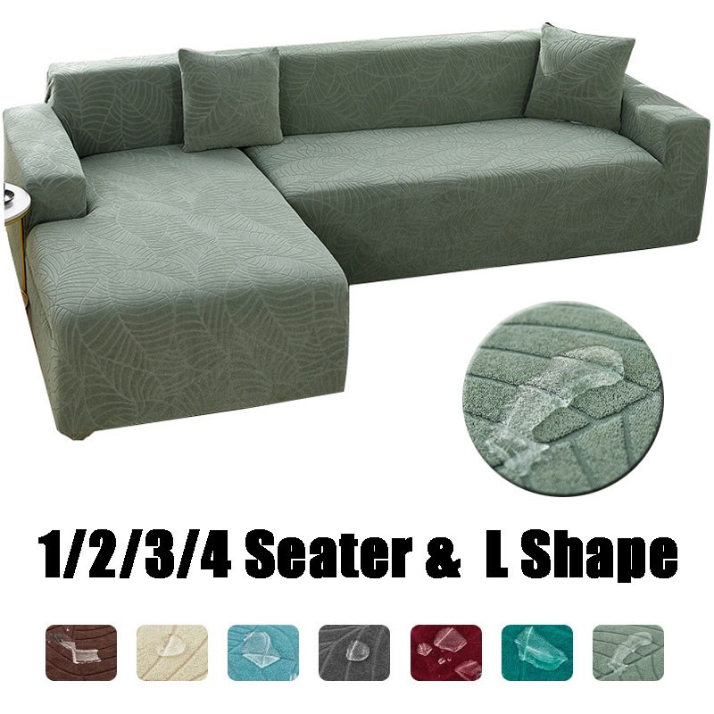Embossed Leaf Pattern Sarung Sofa Cover 1 2 3 4 Seater L Shape Elastic ...