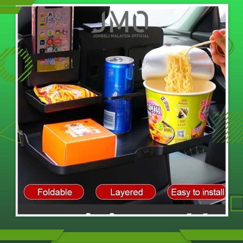 [JMO] Foldable Car Food Tray With Bottle Cup Holder Steering Wheel ...