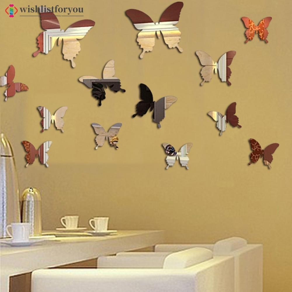 Wishlistforyou 12Pcs/lot 3D Butterfly Mirror Wall Sticker Decal Wall ...