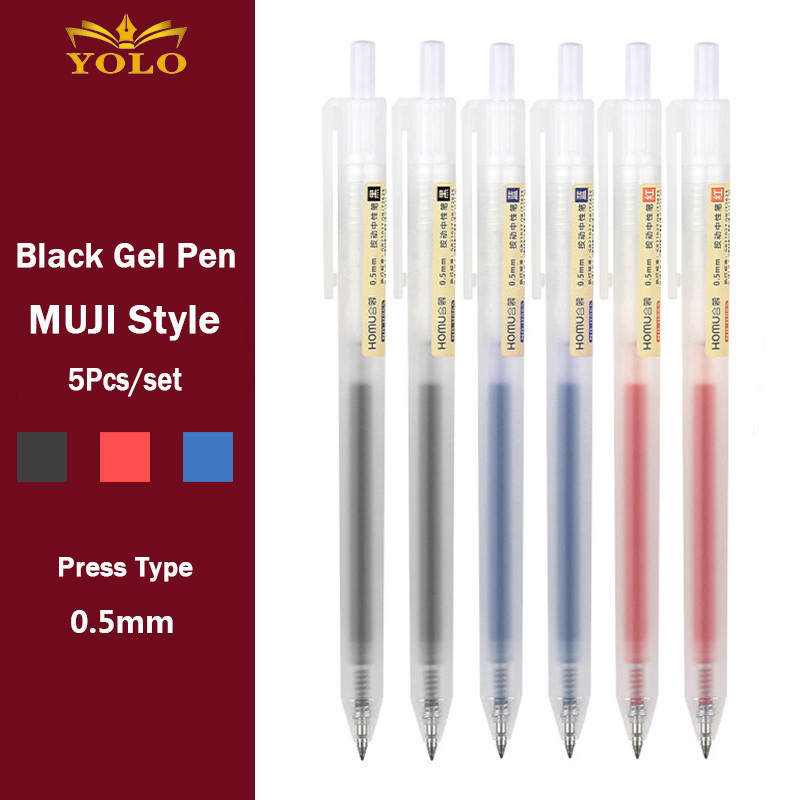 5 Pcs/set of Simple Style Ball Point Pen Gel Ink Black Nib 0.5mm Smooth ...
