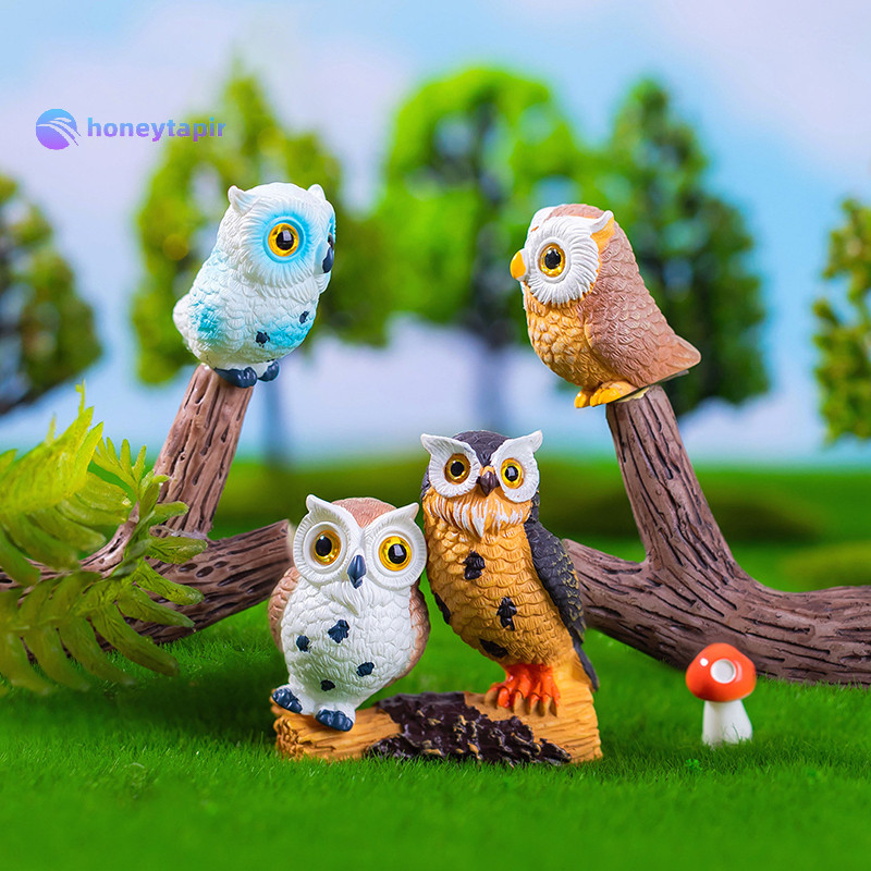 honeytapir Mini Resin Animal Owl Figurines Micro Landscape Car ...