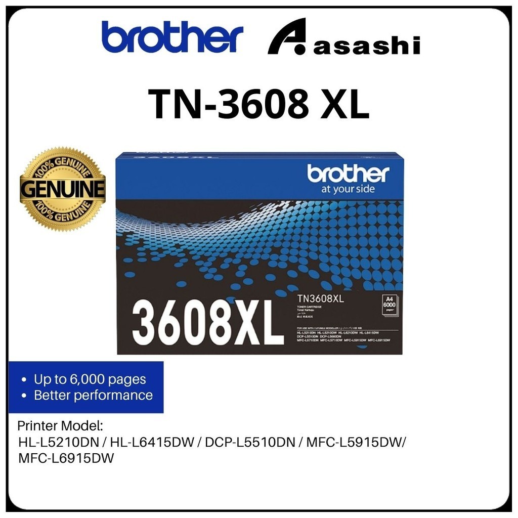 Brother TN-3608 / TN-3608XL Original Genuine Toner Cartridge | Shopee ...
