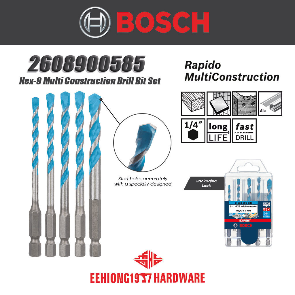 Bosch Hex-9 Multi Construction Drill Bit Compatible for cordless drills ...