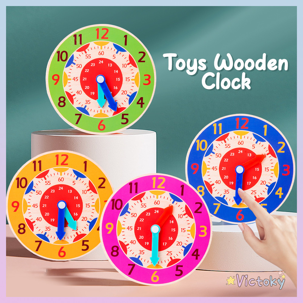 Victoky Children's wooden Clock teaching clock model toys for kids ...