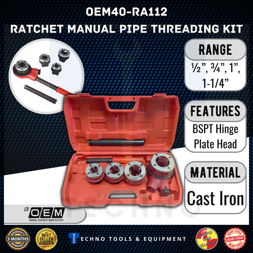 MANUAL PIPE THREADER RATCHET GI PIPE DIES SET ½”, ¾”, 1”, 1-1/4 ...