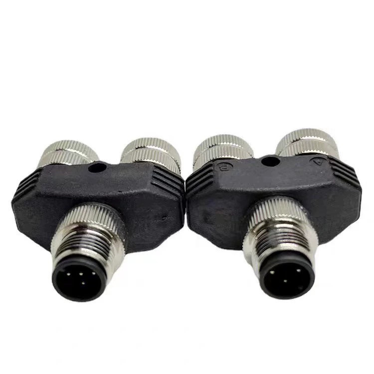 M12 Connector Tee Y Type One Out Two 4 Cores 5 Cores Sensor Connector ...