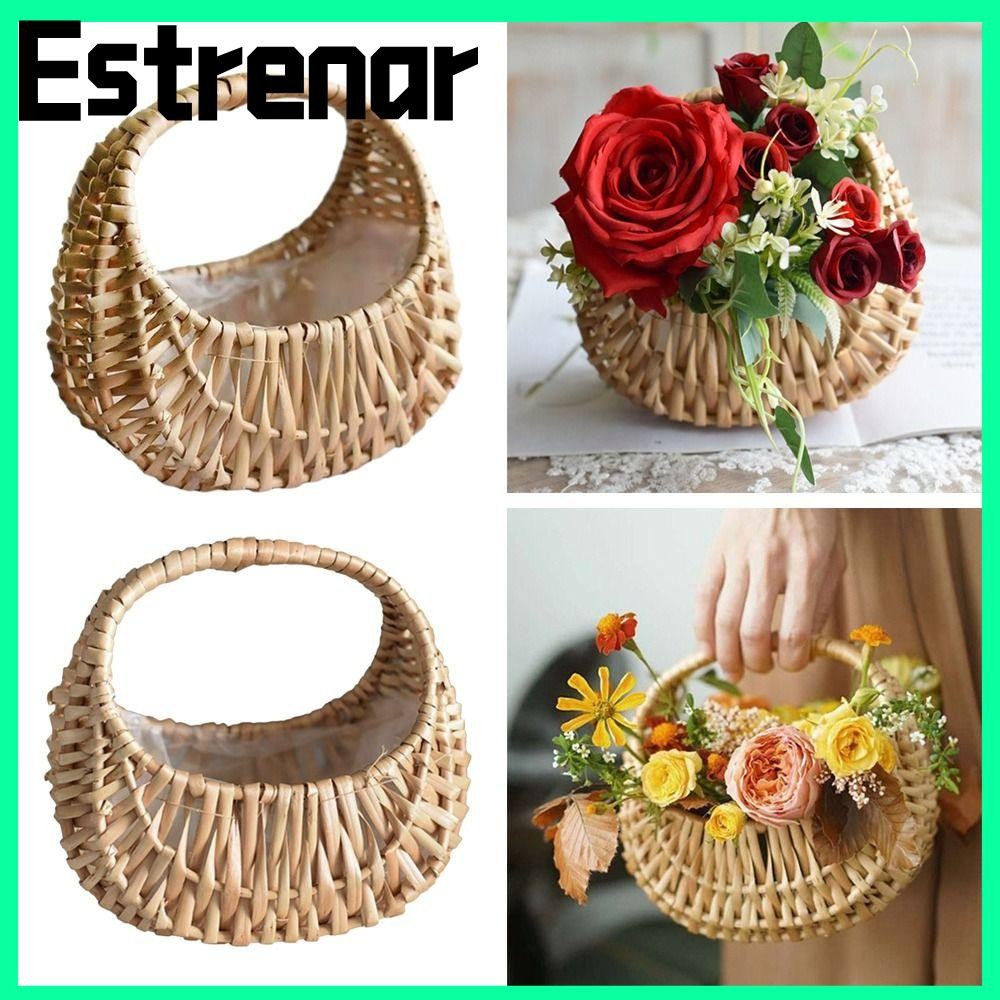 ESTRENAR Flower Arrangement Basket, Willow Rattan Sturdy Flower Girl ...