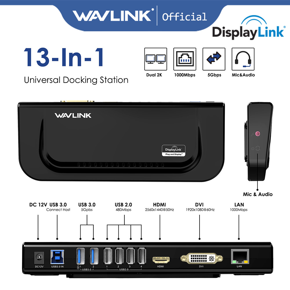 Wavlink Displaylink Universal USB Docking Station Gigabit Ethernet ...