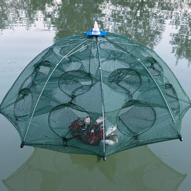 4/8 Hole Portable Folding Fishing Net Shrimp Cage Nylon Automatic Catch ...