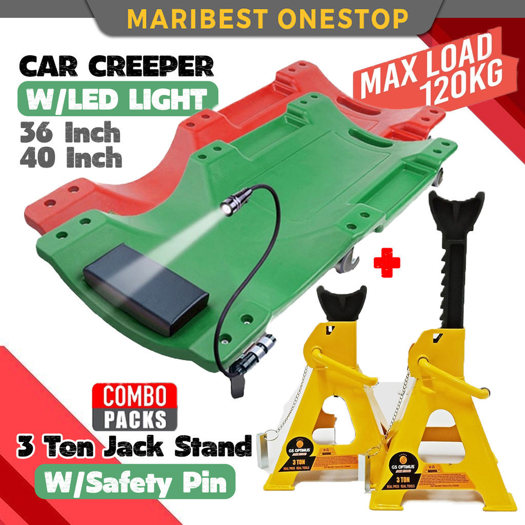36 Inch 40 Inch Car Creeper with Lights + 3 Ton Jack Stand Safety Pin ...