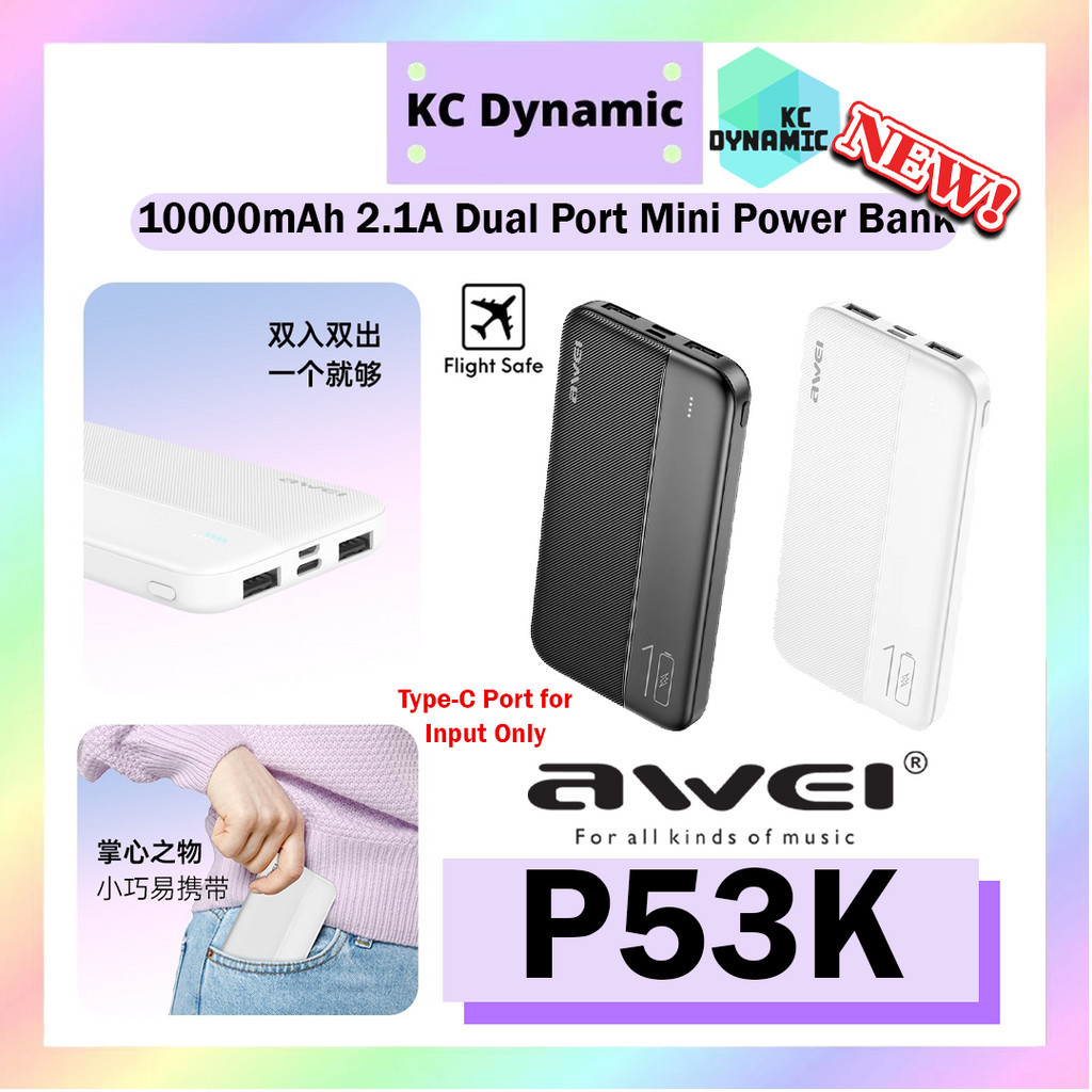 Awei P53K 10000mAh Powerbank 2.1A Power Bank 2 USB Port LED Power ...